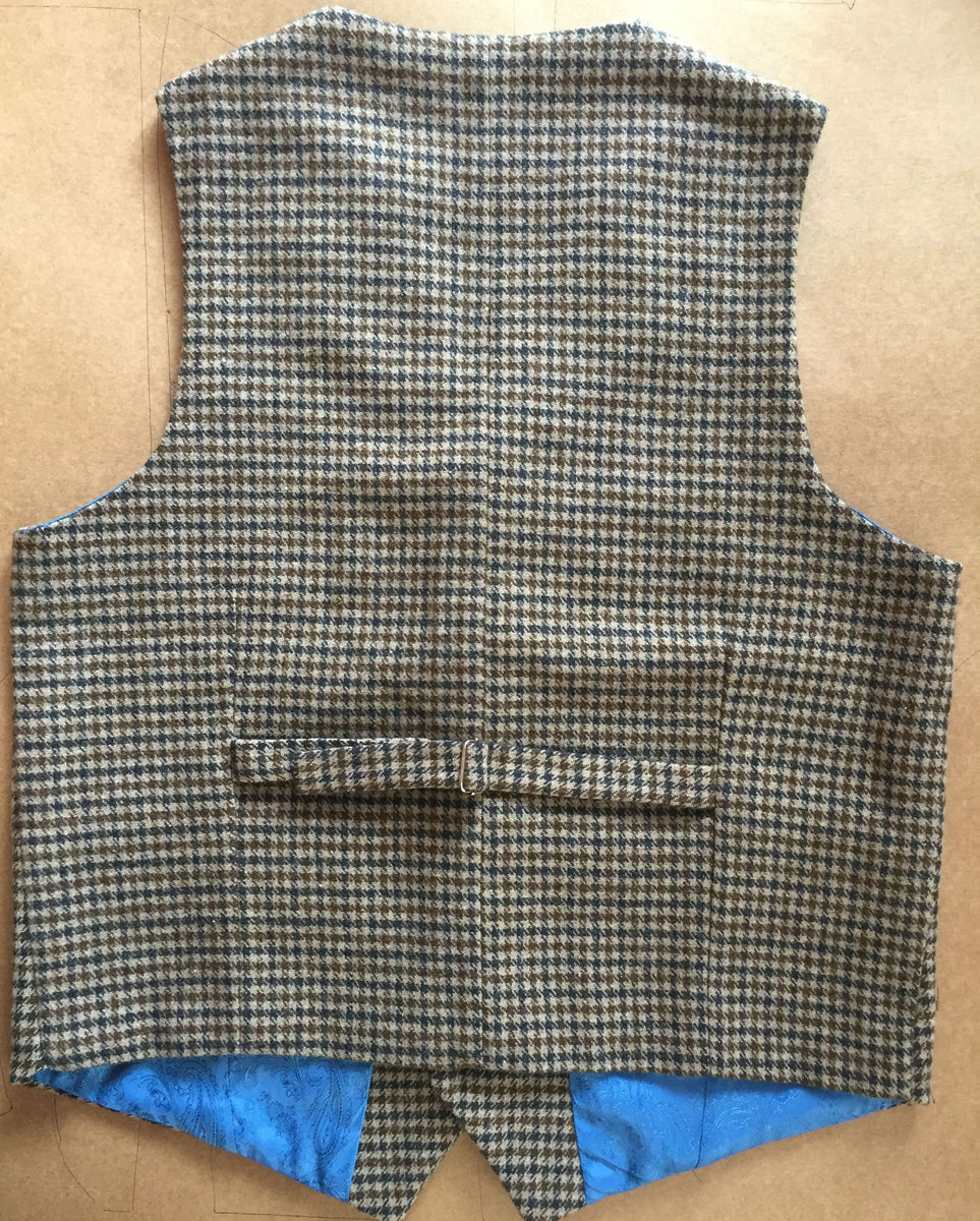Houndstooth Mens Vest Made to Order Wool Blend Tailored Collar 2 Pocke ...